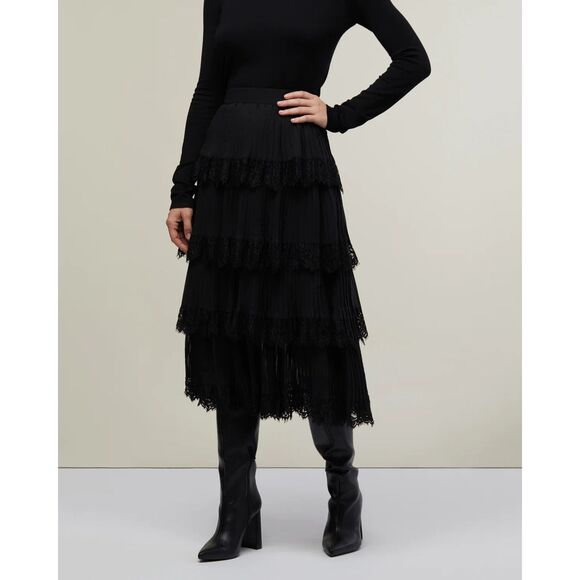 Rachel Parcell | Skirts | Rachel Parcell Black Tiered Chiffon Midi ...